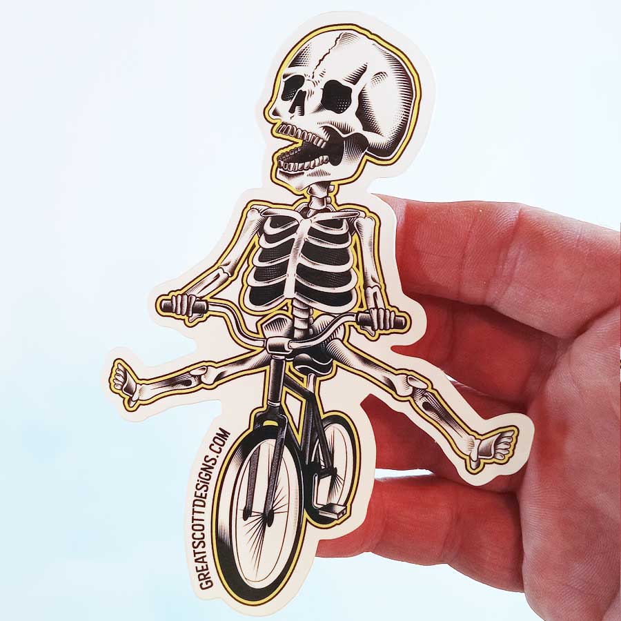 Skeleton Riding Bike - Skeleton Sticker – GreatScottDesigns