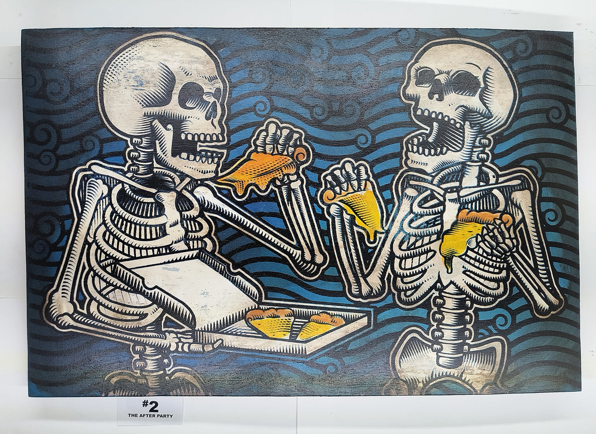 The After Party - Skeletons Eating Pizza - Painted Screen Print 16 x 2 ...