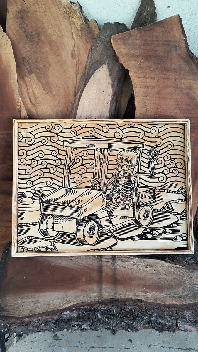 Skeleton Riding Golf Cart Wood Carving – Fun Illustration - Wood Carvi ...