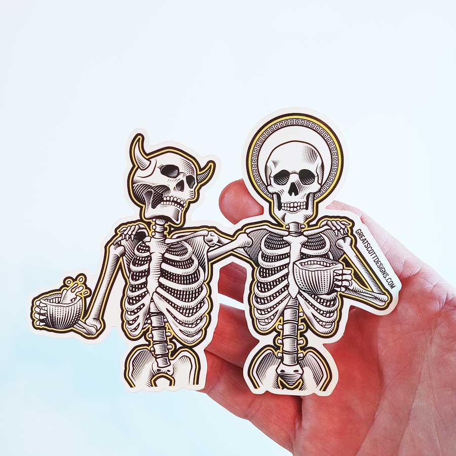 Skeletons Drinking Together Sinner & the Saint - Skeleton Sticker ...