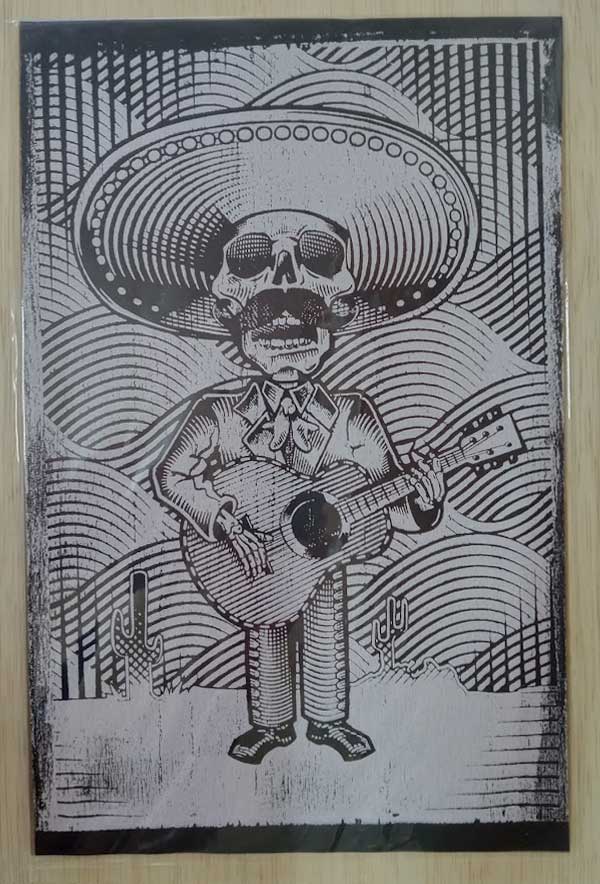 Skeleton Mariachi Guitar Woodblock Print - 11x17 - White Ink on Black ...
